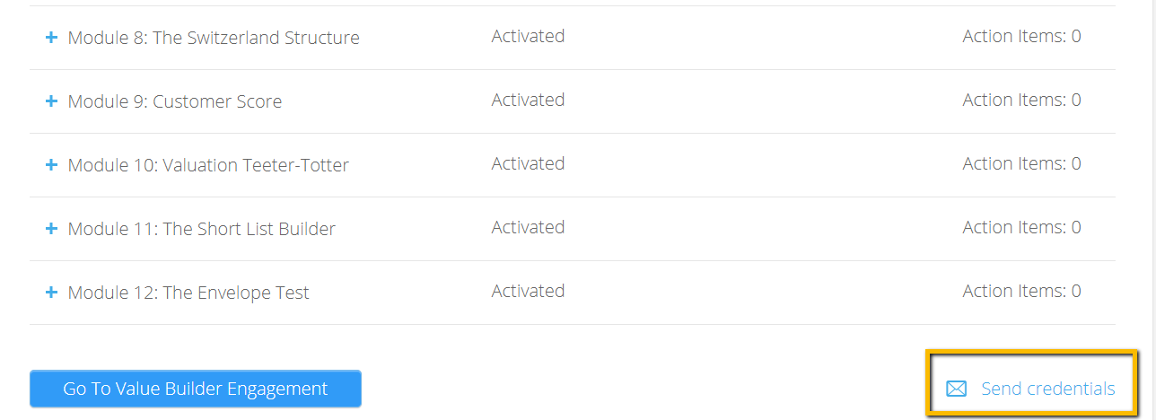 Resend Engagement Credentials – Value Builder System