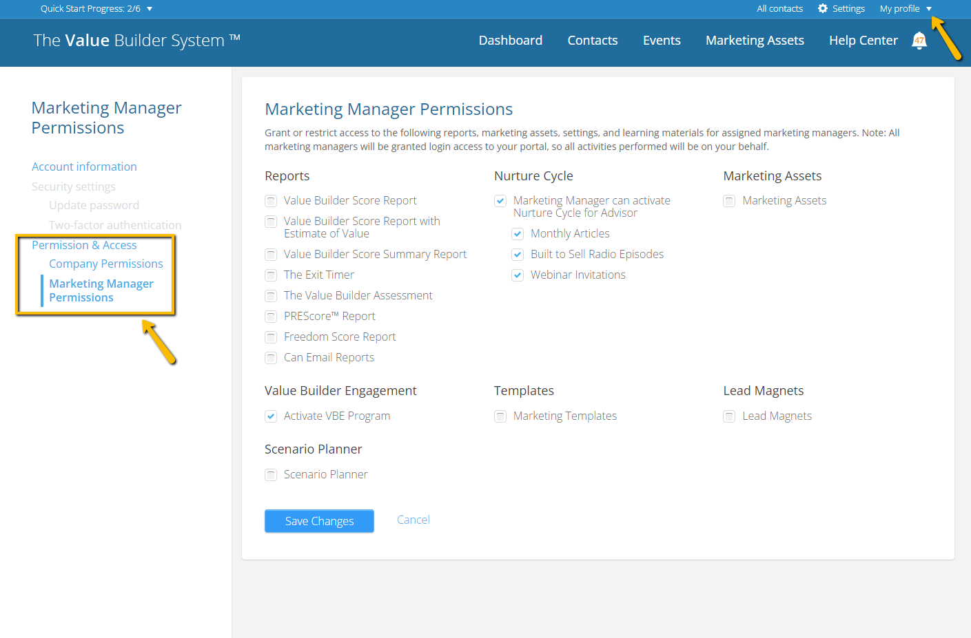 Can I set what my Marketing Admin has access to? – Value Builder System