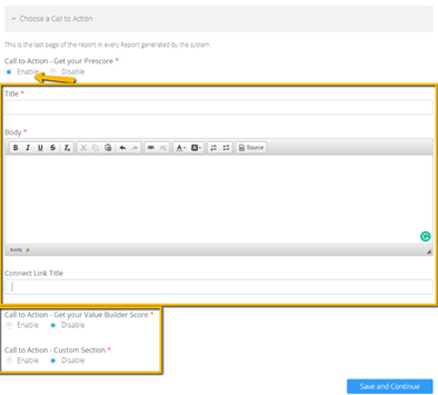Freedom Score Report Settings – Value Builder System
