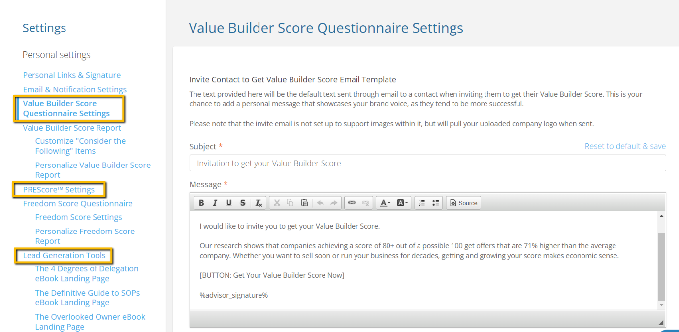 Editing Auto-Response Emails – Value Builder System