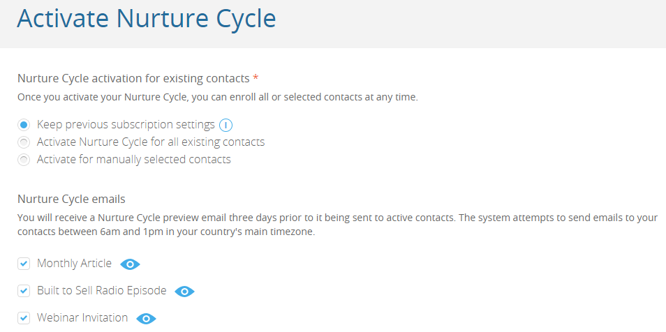 Activating Nurture Cycle & Configure Settings – Value Builder System